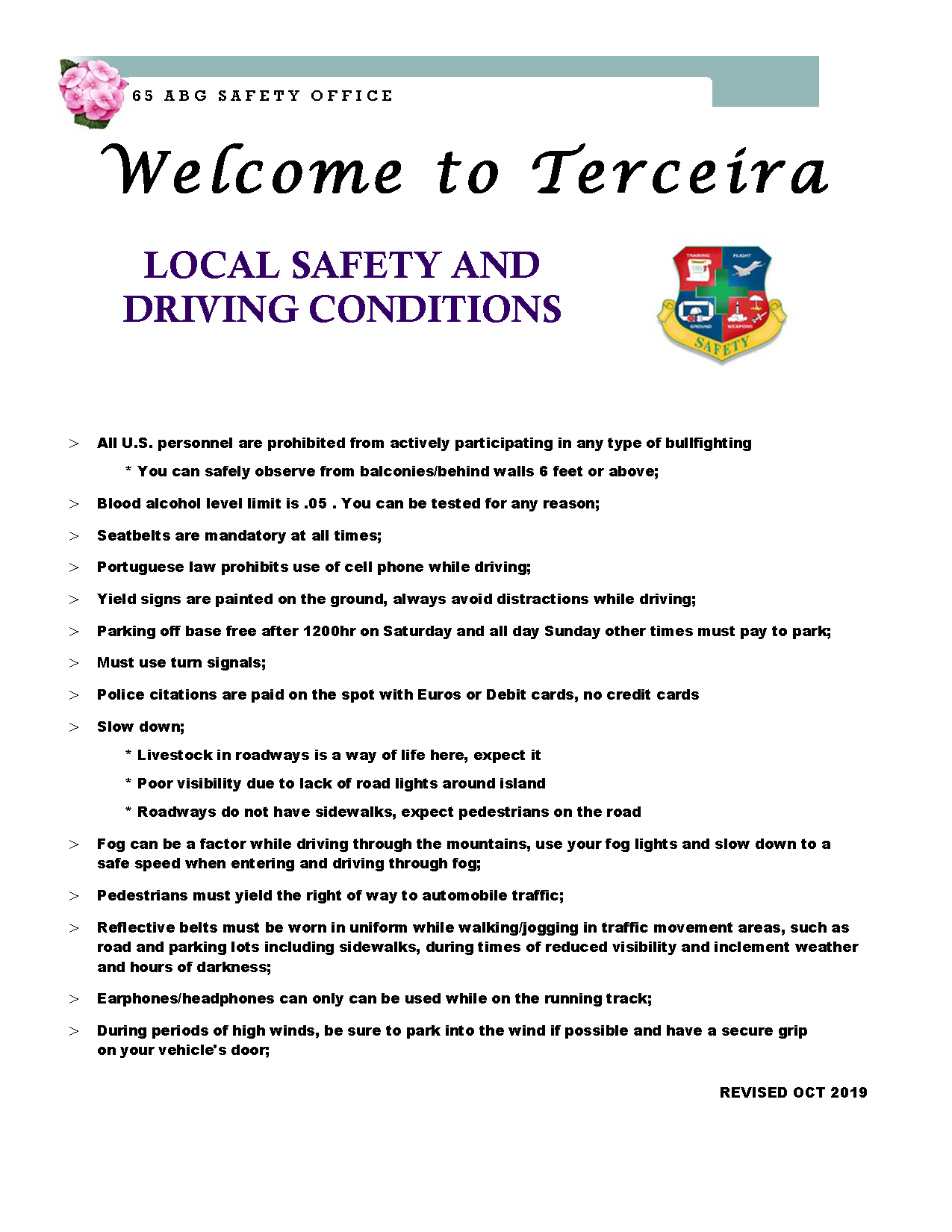 Lodging Guest Directory Binder - Local Safety and Driving Conditions ...